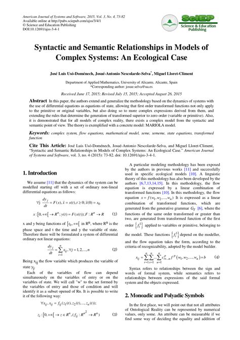 Pdf Syntactic And Semantic Relationships In Models Of Complex Systems An Ecological Case