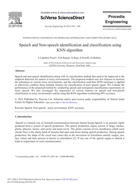 pdf speech and non speech identification and classification using knn