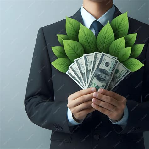 Green Dollar Bills And Leaves Person Holding Money With Nature Finance