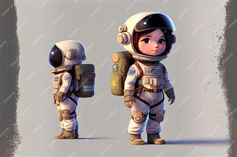 우주복을 입은 만화 우주 비행사의 생성 Ai 삽화 프리미엄 사진