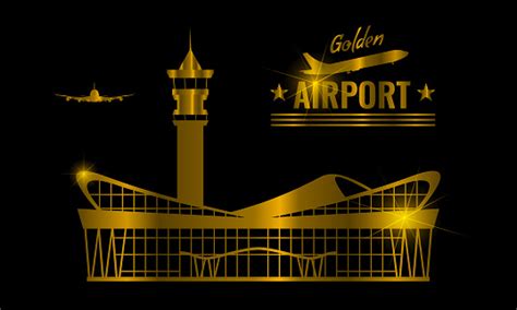 골든 현대 공항 터미널 건물 아이콘 레이블 티켓 디자인에 대 한 고립 된 골드 색상 디자인 기호입니다 벡터 일러스트입니다 개념에 대한 스톡 벡터 아트 및 기타 이미지