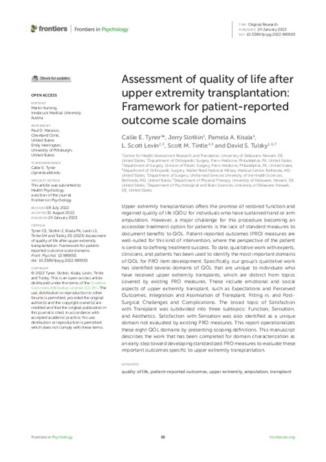 Pdf Assessment Of Quality Of Life After Upper Extremity Transplantation Framework For Patient