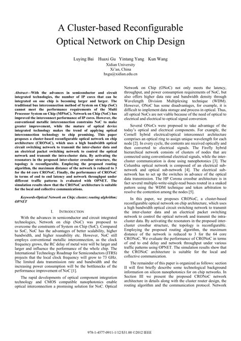 Pdf A Cluster Based Reconfigurable Optical Network On Chip Design