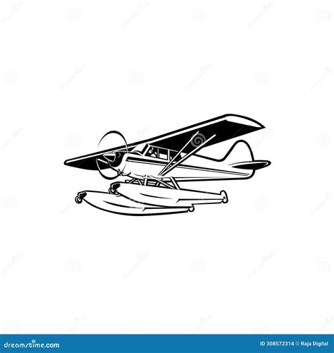 Sea Plane Vector Isolated Small Amphibious Plane Vector Art Monochrome
