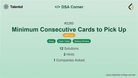 Minimum Consecutive Cards To Pick Up Dsa Problem Talentd