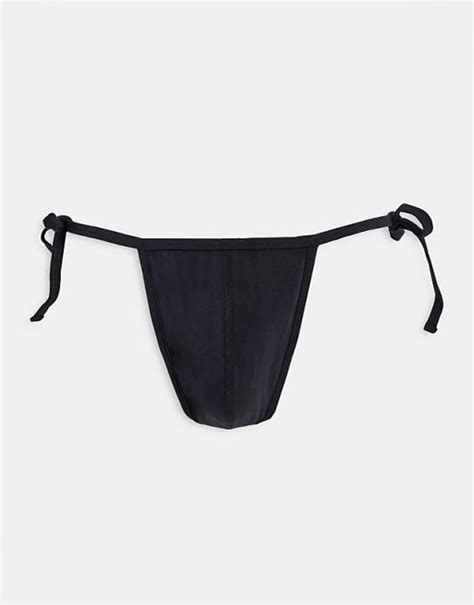 Asos Design Tie Side Thong In Black Asos