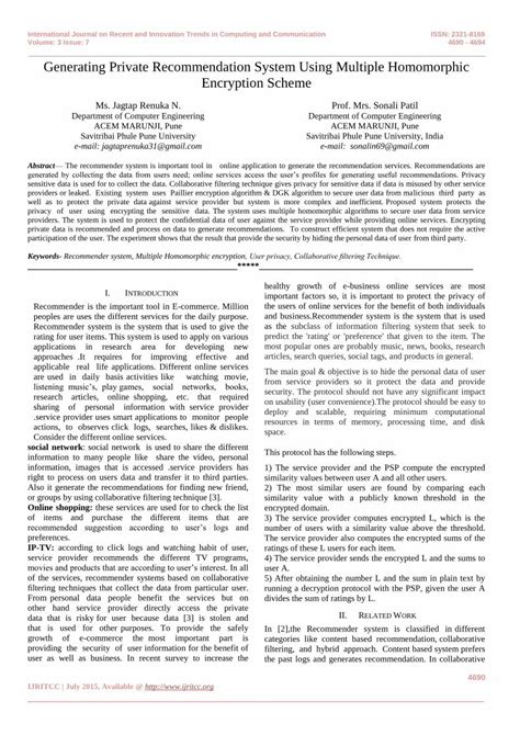 Pdf Generating Private Recommendation System Using Multiple