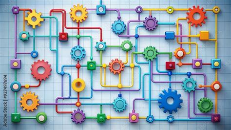 Colorful Diagram Illustrating Complex System Modeling With Interconnected Nodes Flowcharts