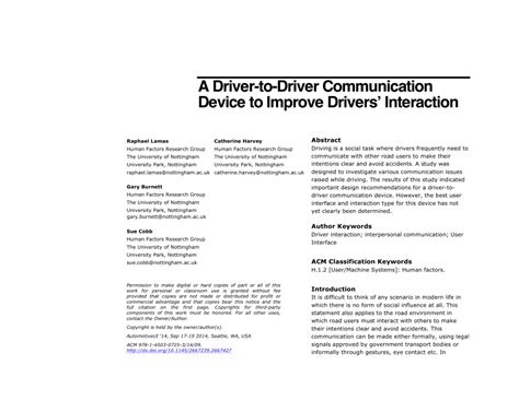 Pdf A Driver To Driver Communication Device To Improve Drivers