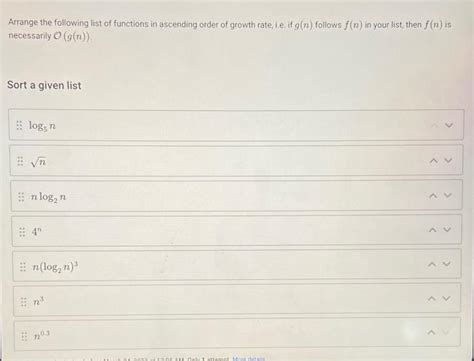 solved arrange the following list of functions in ascending