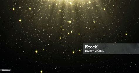 아래로 떨어지는 별과 빛 빛나는와 추상 골드 반짝이 입자 배경 플레어 또는 럭셔리 프리미엄 제품 디자인 템플릿 배경 위에 오버레이 효과 눈부심 마법의 빛 래 디 언스 검은