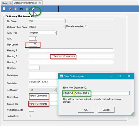 Create Custom Dictionary Item From A Default Dictionary Item Dockmaster Documentation