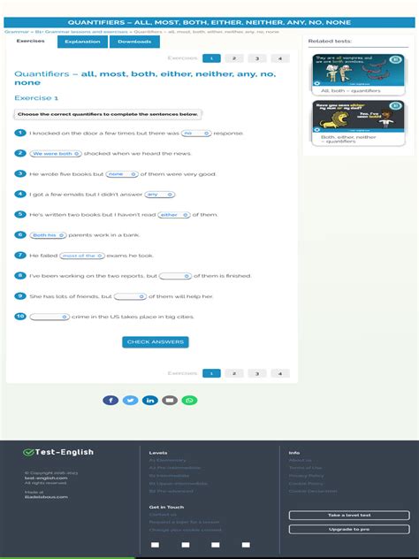 Quantifiers All Most Both Either Neither Any No None Test English Pdf