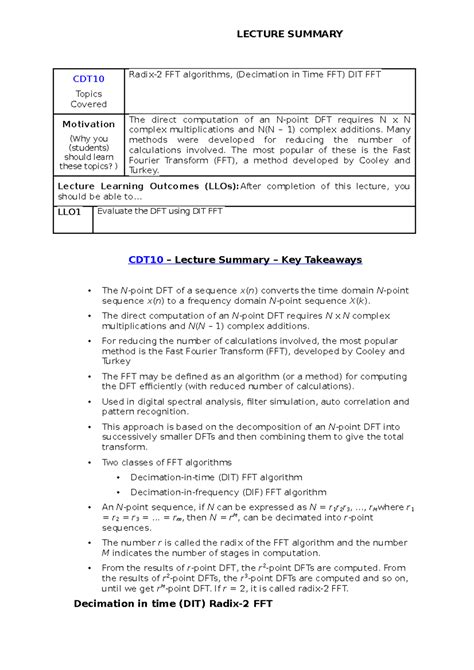 Radix 2 Fft Algorithms Decimation In Time Fft Dit Fft Lecture