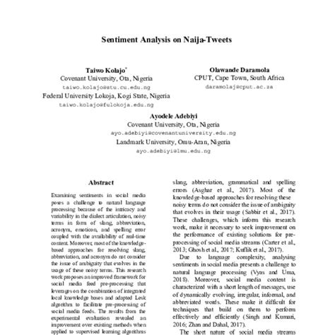 Sentiment Analysis On Naija Tweets Acl Anthology
