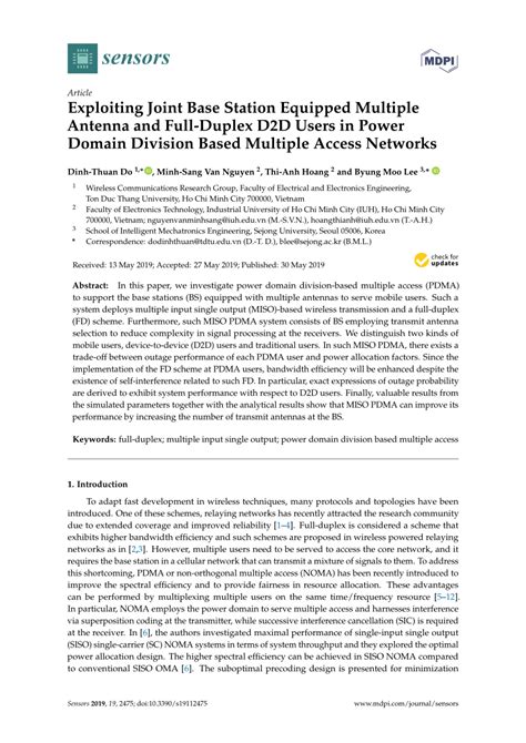 Pdf Exploiting Joint Base Station Equipped Multiple Antenna And Full Duplex D2d Users In Power
