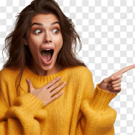 놀란 표정으로 왼쪽 상단을 가리키는 3d 흥분된 행복한 여성 3차원 전율되는 행복한 여자 Png 일러스트 및 이미지 에 대한 무료 다운로드 Pngtree