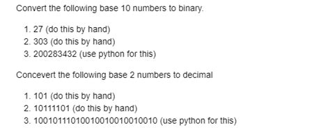 Solved Convert The Following Base 10 Numbers To Binary 1