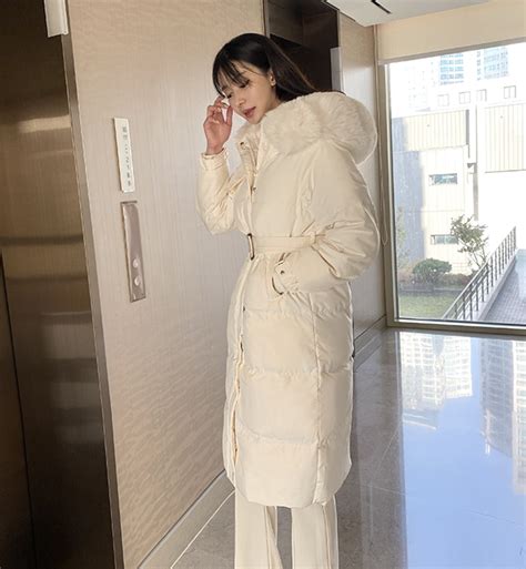 주문폭주 고급스런 오리털 벨트 후드 퍼 롱패딩 점퍼