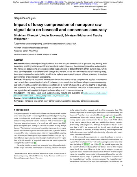 Pdf Impact Of Lossy Compression Of Nanopore Raw Signal Data On Basecall And Consensus Accuracy