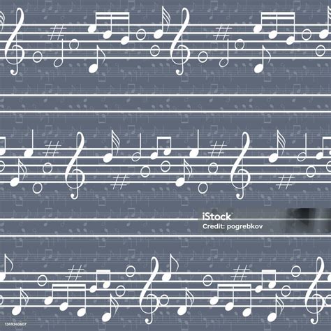직원과 노트와 원활한 음악 패턴 낮은 대비 요소의 배경에 높은 대비 요소 다양한 음악 기호의 우아한 프린트 파란색 회색 및 흰색 색상 벡터 일러스트레이션 0명에 대한 스톡