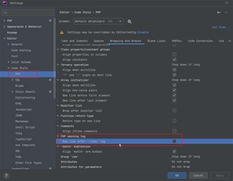 Как отменить перенос строки в Phpstorm после открывающего тега в Html