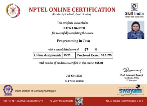 Rafiya Saheer On Linkedin Nptel Javaprogramming Codingjourney