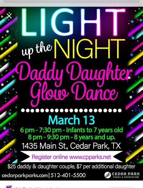 Light Up The Night Father Daughter Dance Party At Cedar Park Mother