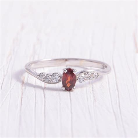 Womens Garnet Promise Ring Silver Garnet Ring Dainty Promise Etsy