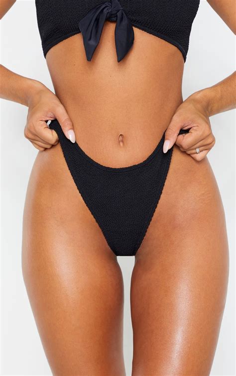Black Crinkle Thong Bikini Bottom Swimwear Prettylittlething Ca