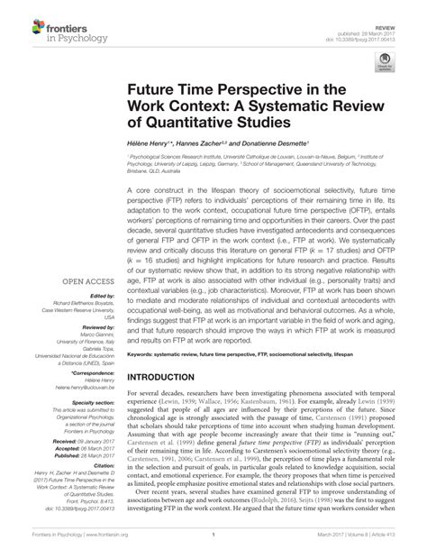 Pdf Future Time Perspective In The Work Context A Systematic Review