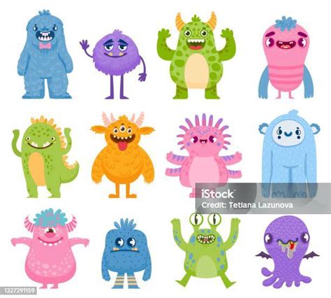 재미있는 괴물 뿔과 이빨만화 귀엽고 무서운 생물 할로윈 괴물과 외계인 캐릭터 친절한 몬스터 벡터 세트 몬스터에 대한 스톡 벡터 아트 및 기타 이미지 Istock