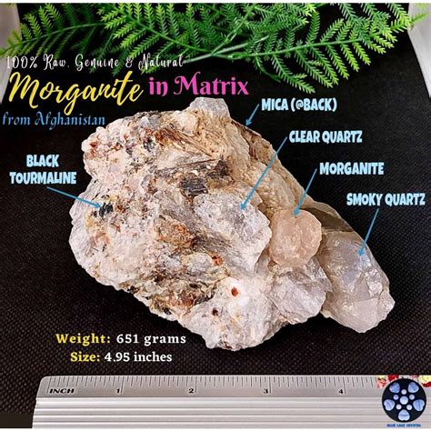 Morganite With Smoky Quartz Clear Quartz Mica And Black Tourmaline In Matrix Natural Raw And Hq