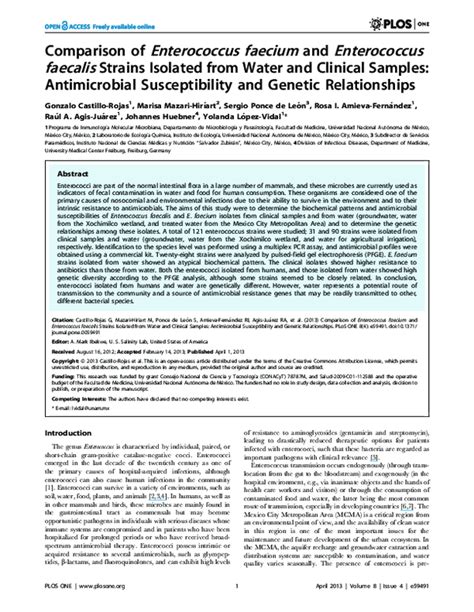 Pdf Comparison Of Enterococcus Faecium And Enterococcus Faecalis Strains Isolated From Water