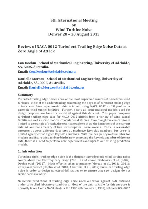 pdf review of naca 0012 turbulent trailing edge noise data at zero