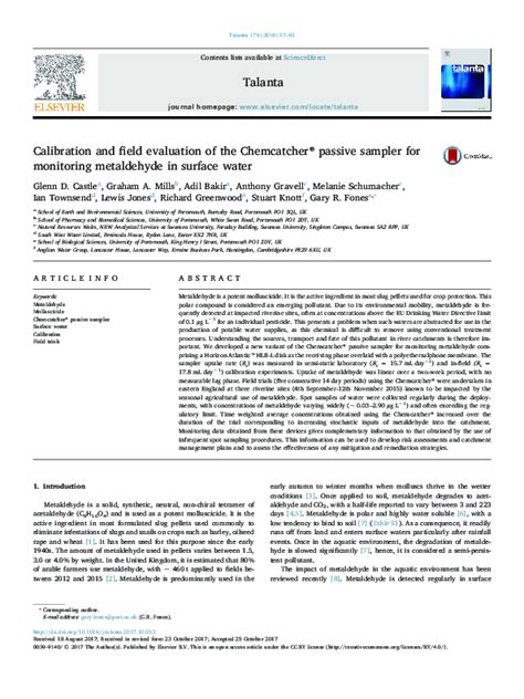 Pdf Calibration And Field Evaluation Of The Chemcatcher® Passive Sampler For Monitoring