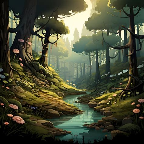 Premium Photo Beautiful Fantasy Forest Landscape With River And Trees