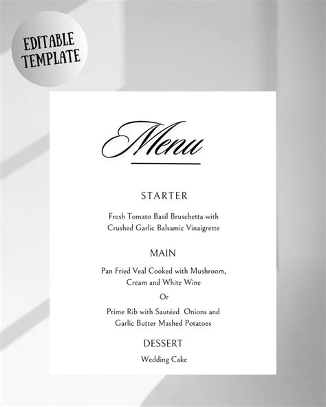 Wedding Menu Template Minimalist Wedding Menu Card Elegant Script