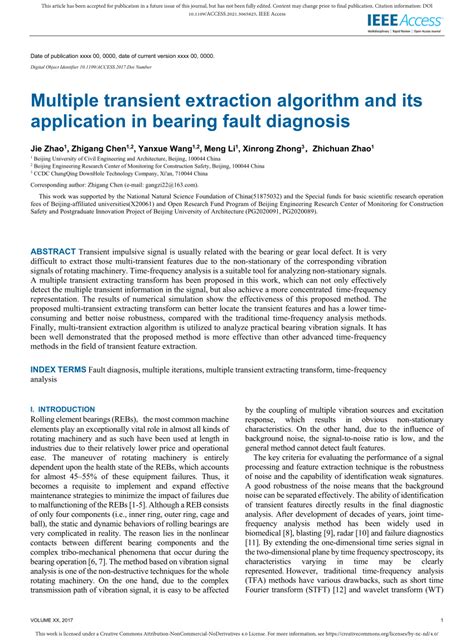 Pdf Multiple Transient Extraction Algorithm And Its Application In Bearing Fault Diagnosis