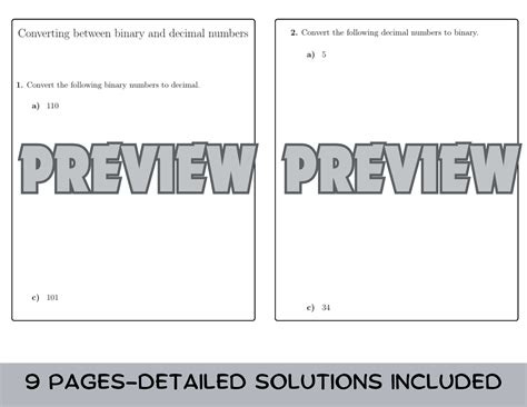 Converting Between Binary And Decimal Numbers Worksheet No 2 With Solutions Teaching Resources
