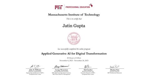 Jatin Gupta On Linkedin Applied Generative Ai For Digital Transformation • Jatin Gupta • Mit
