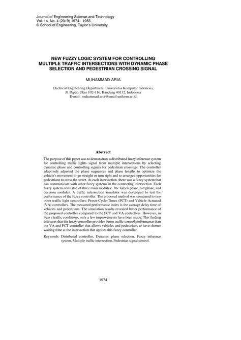 Pdf New Fuzzy Logic System For Controlling Multiple Traffic Intersections With Dynamic Phase