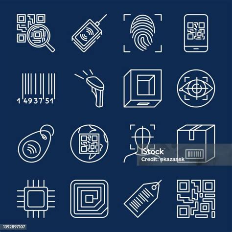 선 스타일로 설정된 Qr 코드 및 바코드 아이콘 전파식별에 대한 스톡 벡터 아트 및 기타 이미지 전파식별 바코드 스캐너 신청서 Istock
