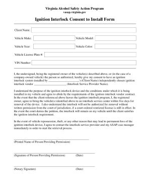 VA ASAP Ignition Interlock Consent To Install Form 2019 2025 Fill And Sign Printable Template