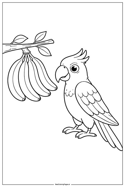 นกแก้วจอมซนกับกล้วยเครือใหญ่ หน้าระบายสี พิมพ์ฟรี Bestcoloringpages Ai