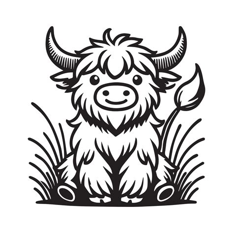 Highland Cattle Silhouette Highland Cow Clipart Cow Sitting With