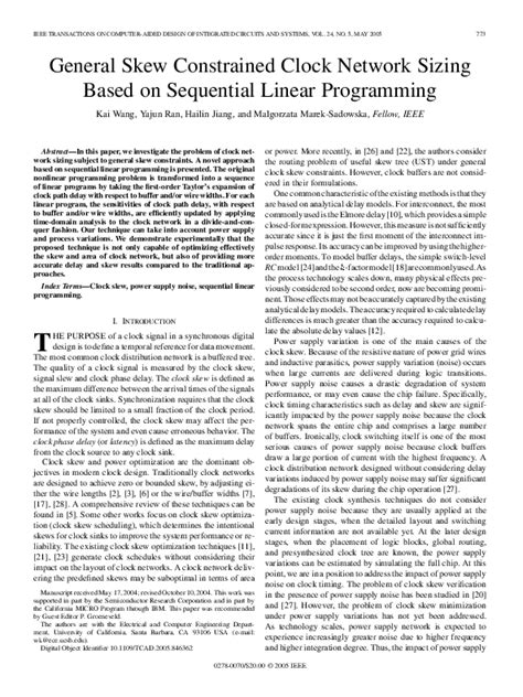Pdf General Skew Constrained Clock Network Sizing Based On Sequential Linear Programming