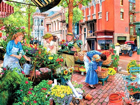 Пазл цветочница в городе разгадать онлайн из раздела Картины бесплатно