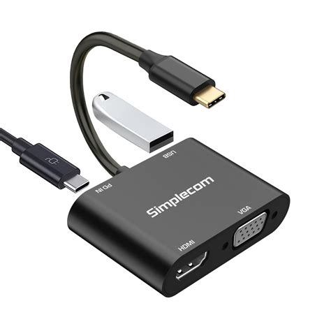 Simplecom DA In USB C Multiport Adapter With Power Delivery USB VGA HDMI PowerhousePC