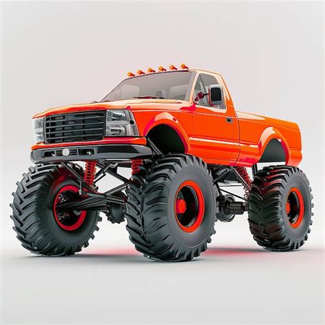 Premium Photo Roaring Red Monster Truck Dominating The White Background Red Monster Truck